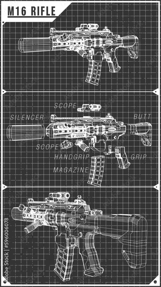 Poster cyberpunk gun. blueprint rifle poster. – Wall Art | UkPosters