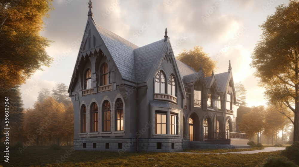Gothic exterior house design in daytime golden hour generative ai Stock ...