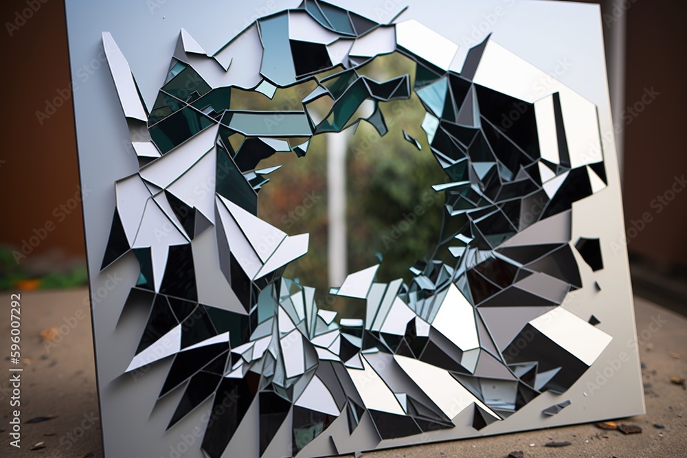 Broken mirror reassembled into a geometric art piece, concept of ...