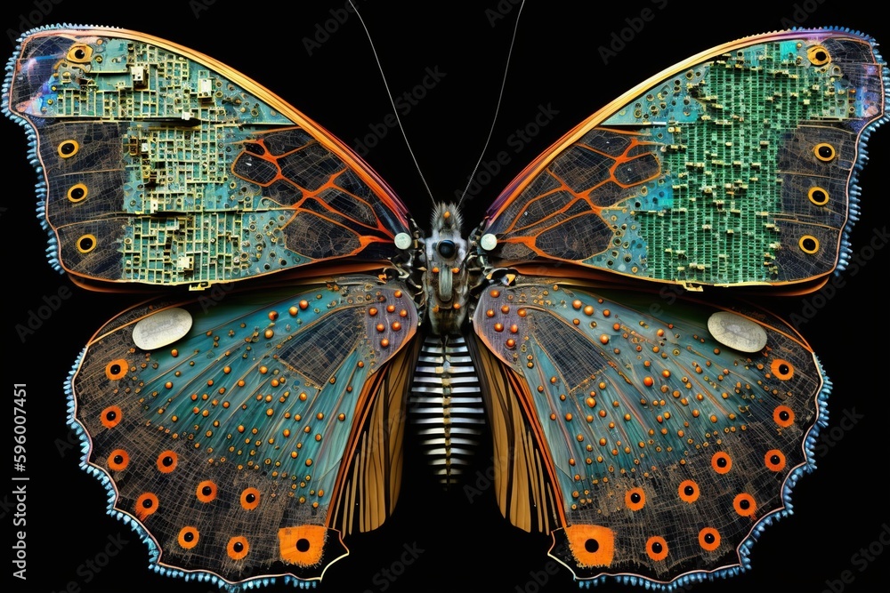Integrated circuit made from a colorful butterfly wing, concept of ...
