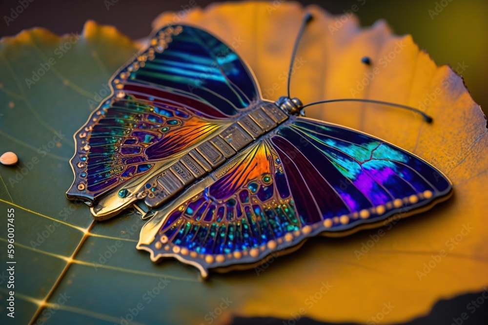 ภาพประกอบสต็อก Integrated circuit made from a colorful butterfly wing ...
