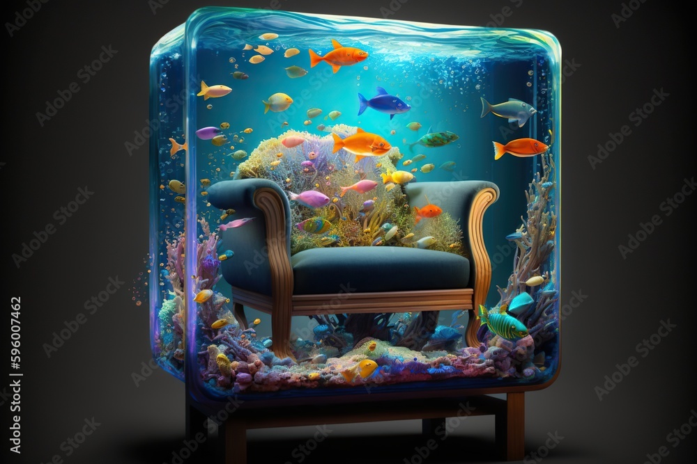 ภาพประกอบสต็อก Ocking chair with a built - in aquarium filled with ...