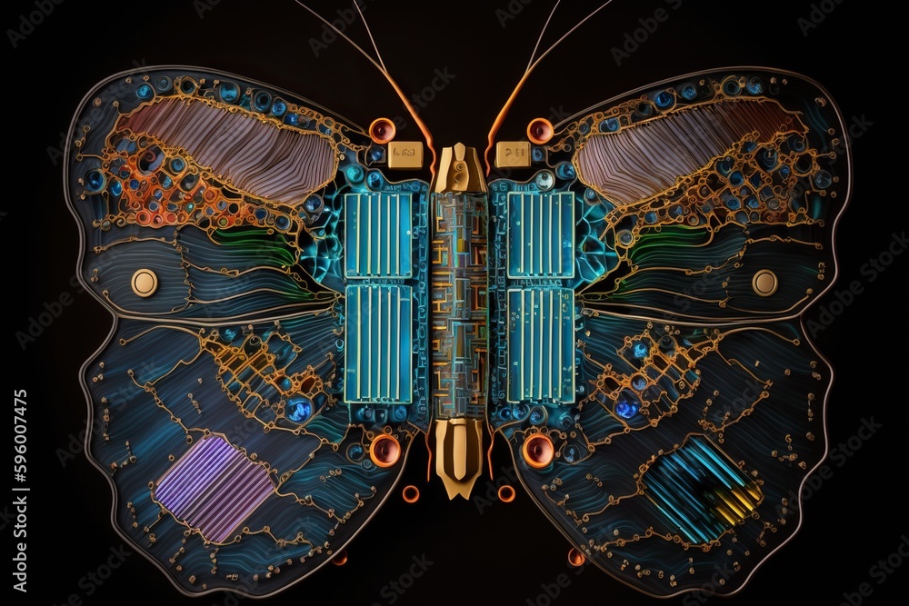 Integrated circuit made from a colorful butterfly wing, concept of ...