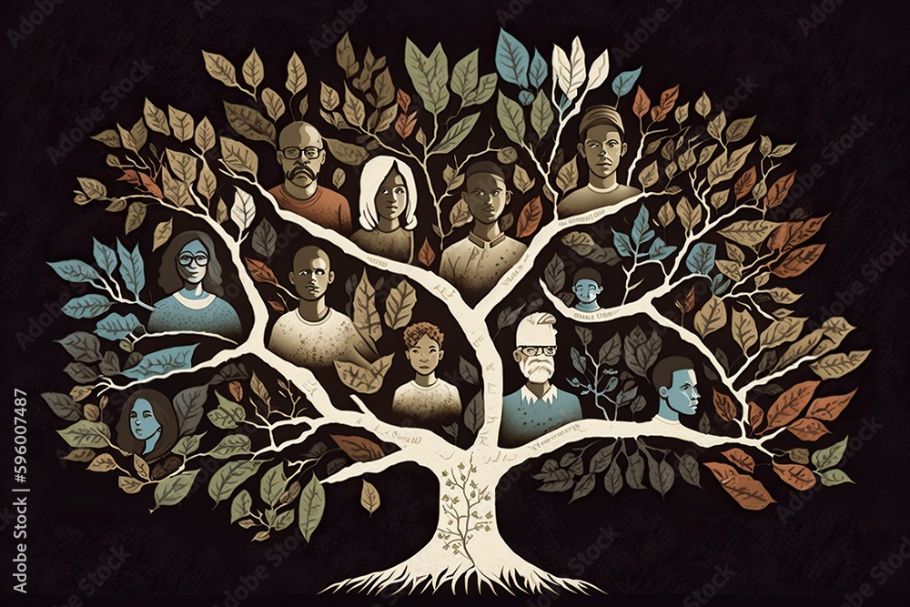 Family tree with branches extending back several generations with each ...