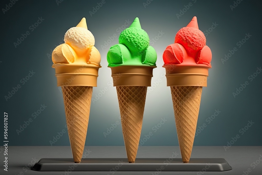 Traffic light made out of ice cream cones with different flavors ...