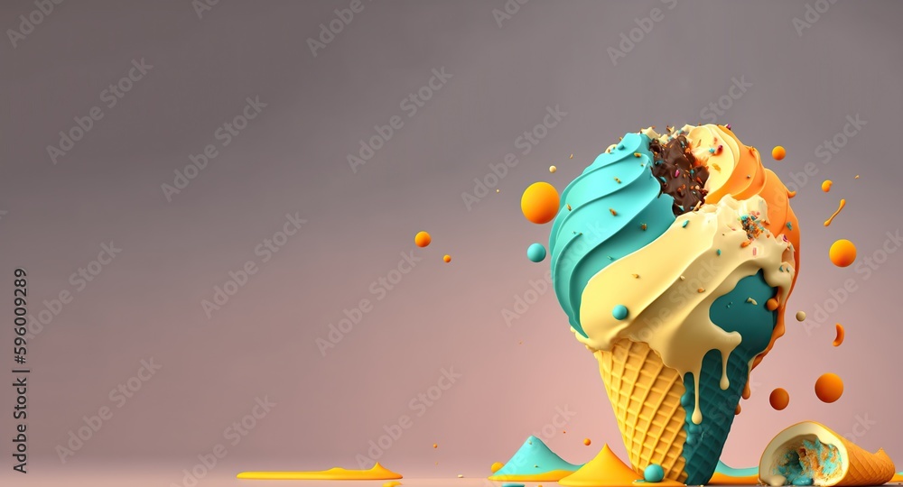 Bright melting ice cream cone banner template. Created with generative ...