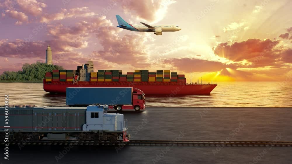 Loop transportation worldwide by ship, plane, train and truck. Concept ...