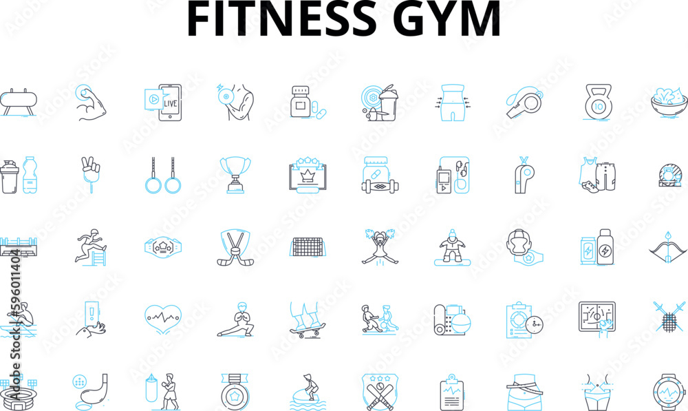 Fitness gym linear icons set. Workout, Health, Strength, Cardio ...