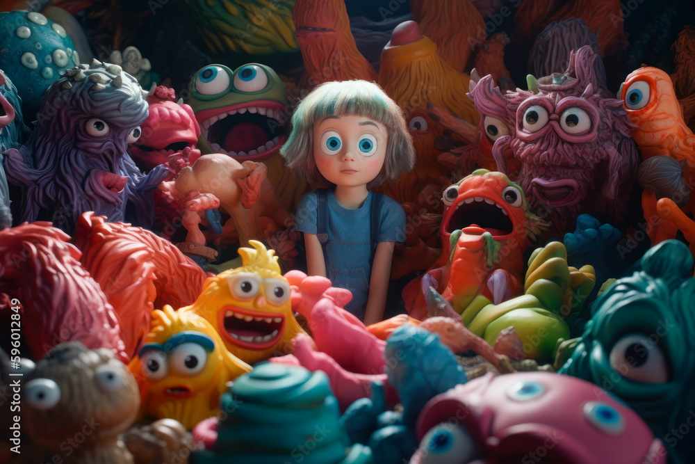 Child Surrounded by Monsters in a Nightmare, Depicting Children's Fears ...