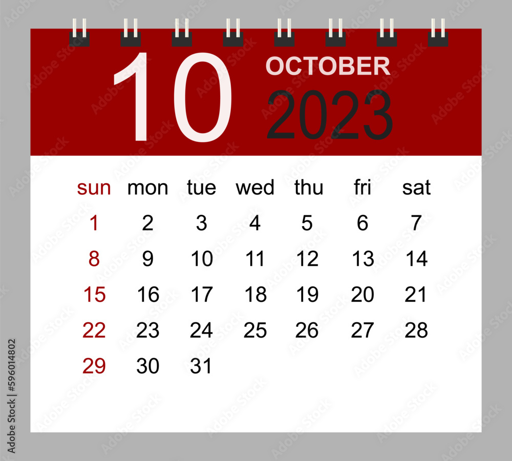 October 2023. Vector monthly calendar template 2023 year in simple ...