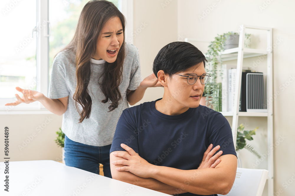 Breakup and depressed, asian young quarrel couple love fight ...