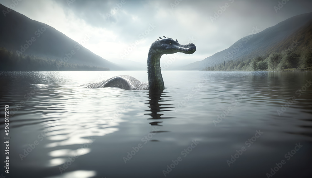 Illustrazione Stock Loch Ness Monster Nessie in water lake. Generation ...