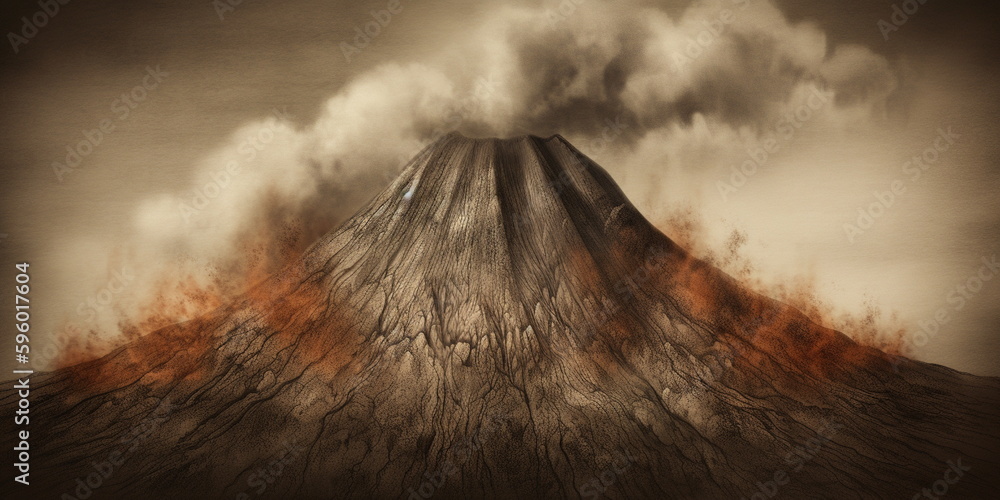Volcano in eruption a graphite pattern which depicts a_021, Generative ...