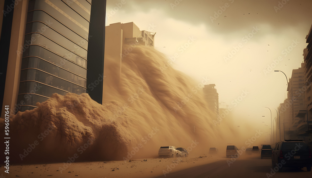 Worst sandstorm in modern city with skyscraper. Generation AI Stock ...