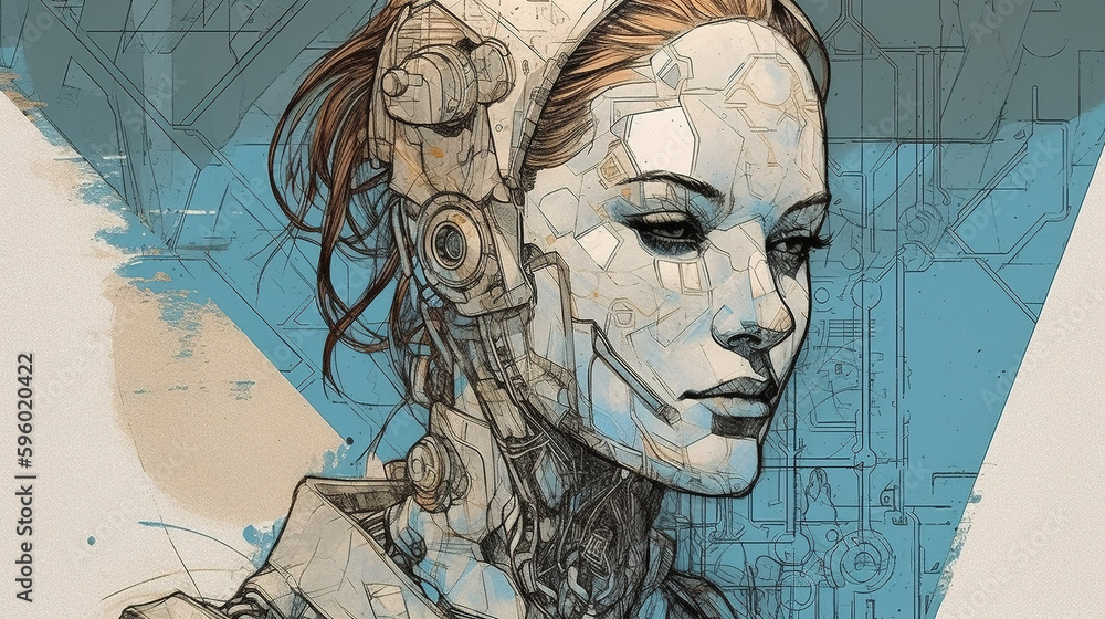 Female Cyborg, Robot, Android, Pilot art poster, inspired by AI ...