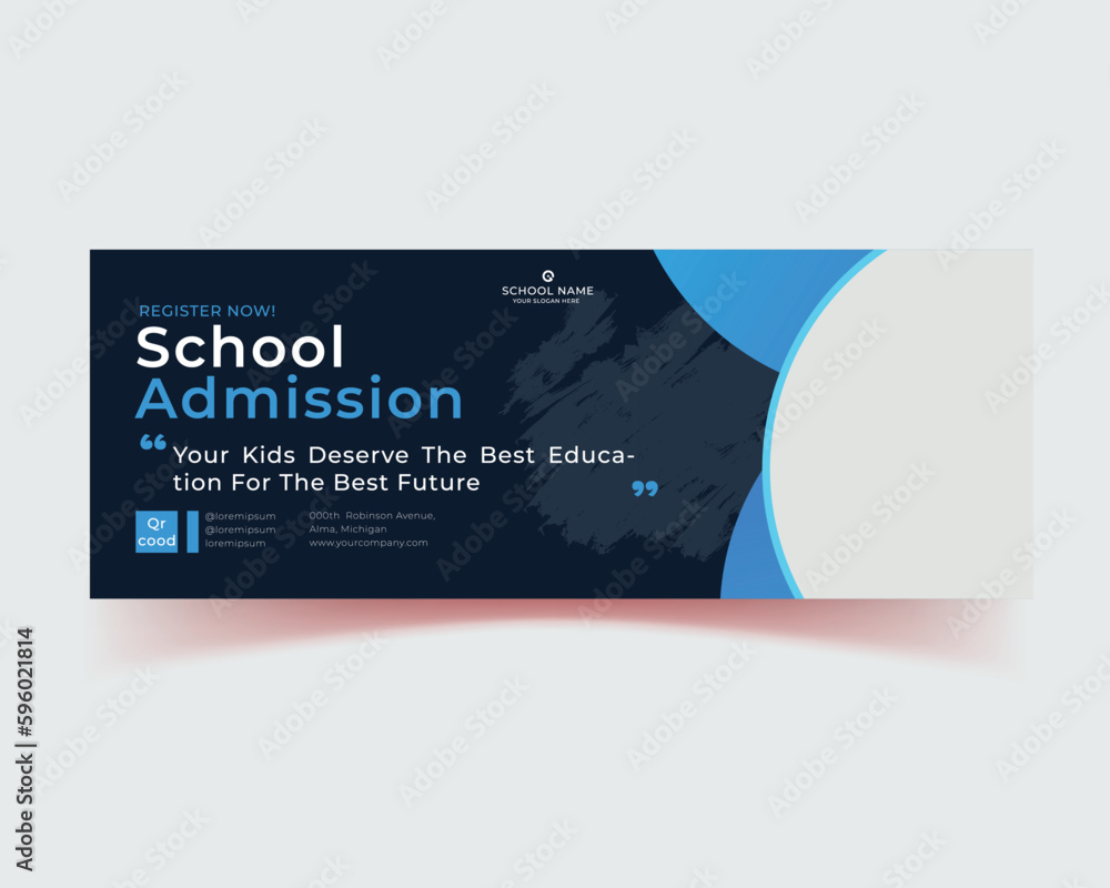 school admission banner design in blue ,white and black color, social ...