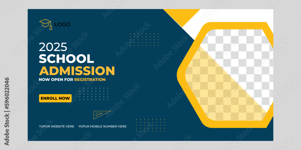 school admission design for 2025 with yellow color, kids social media ...