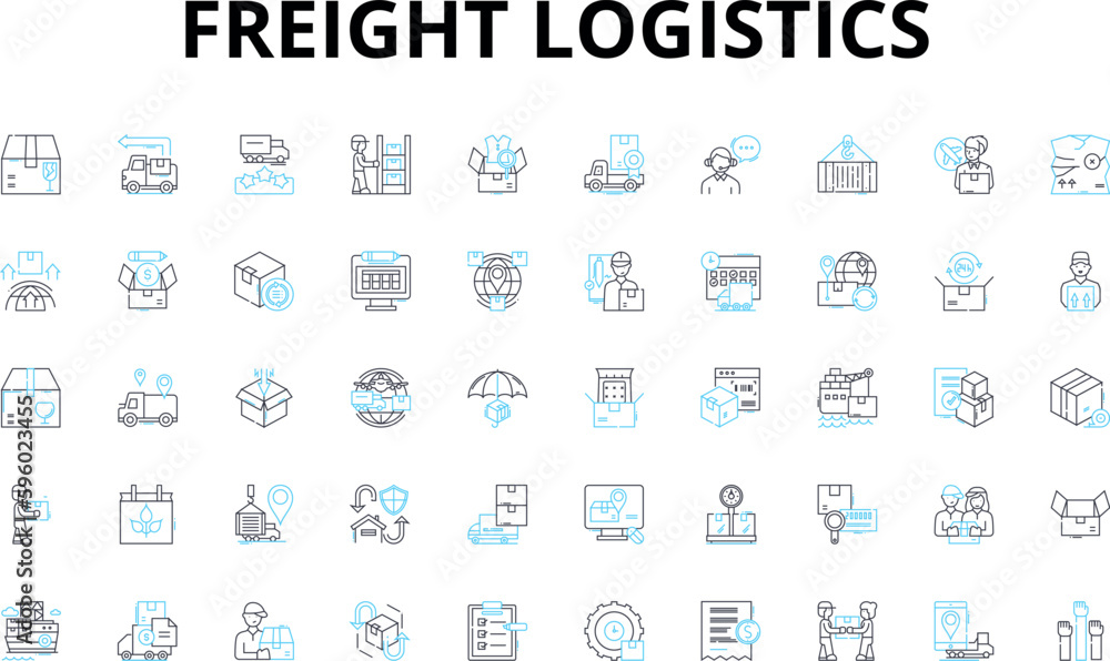Freight logistics linear icons set. Shipping, Transport, Supply Chain ...