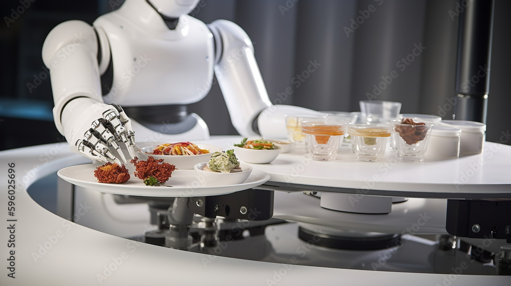 Close-up image of a robot assistant with a serving tray, showcasing its ...