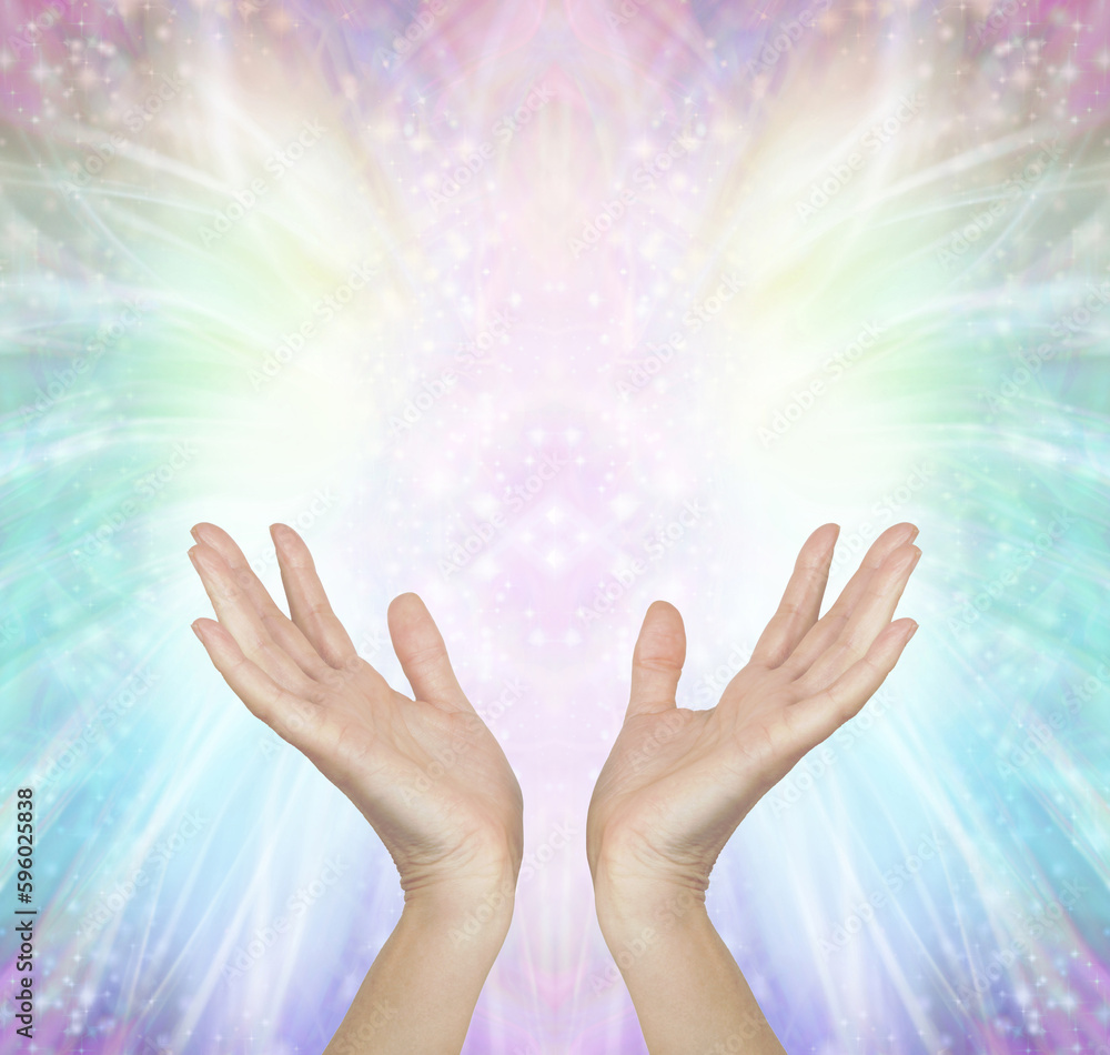 Angel Therapy Healing Hands Concept - female hands reaching up into ...