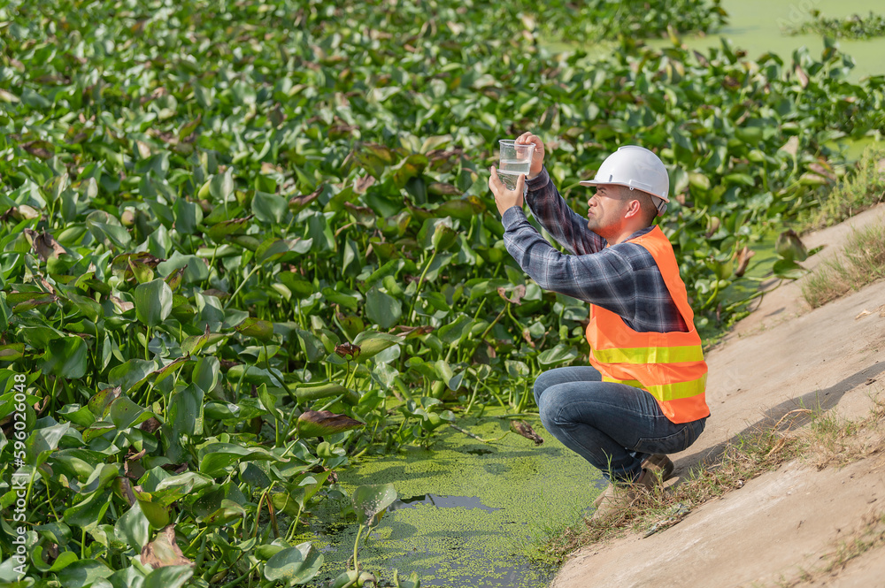 Environmental engineers inspect water quality,Bring water to the lab ...
