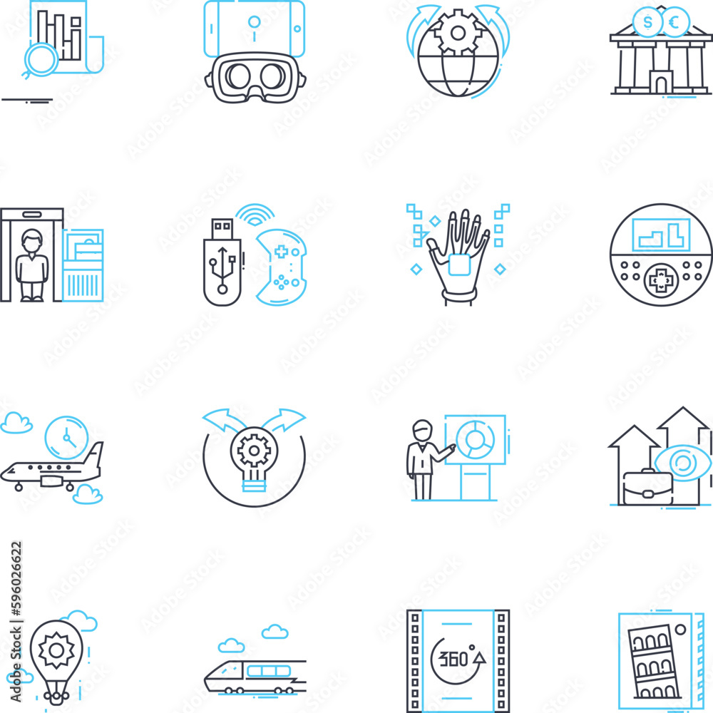 Machine learning linear icons set. Artificial, Intelligence, Neural, Nerks, Pattern, Recognition ...