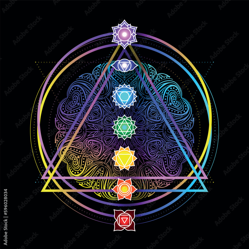 Basic human chakra system. 7 chakras. Set of seven chakra symbols of ...