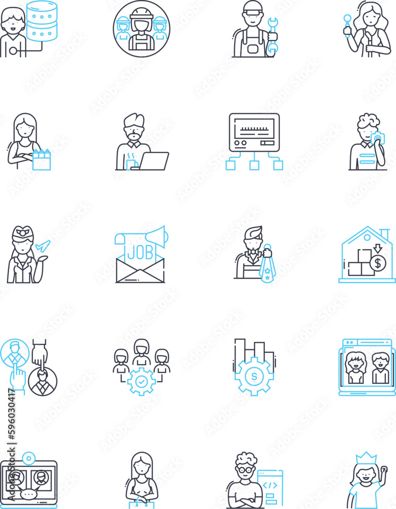 Employment linear icons set. Occupation, Job, Career, Workforce, Hiring ...