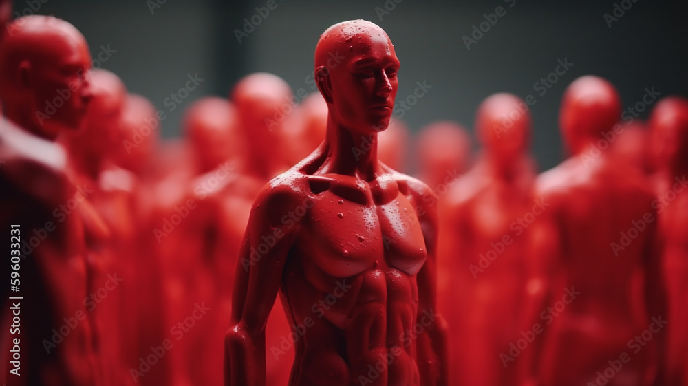 The red human figure extends its influence to the neighboring figures ...