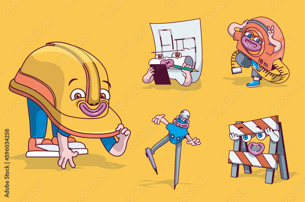 Construction concept with 3d cute cartoon characters set. Funny avatars ...