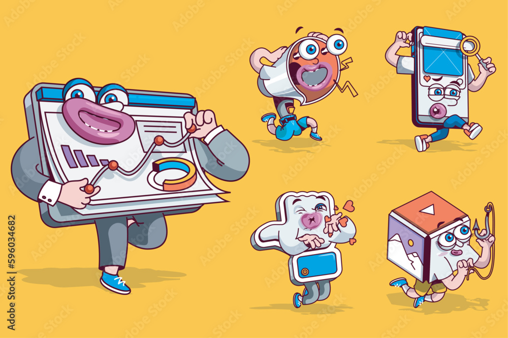 Marketing concept with 3d cute cartoon characters set. Funny avatars of ...