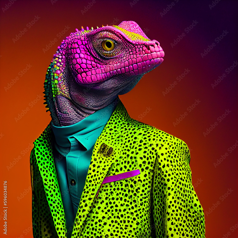 ภาพประกอบสต็อก Realistic lifelike lizard reptile in fluorescent ...