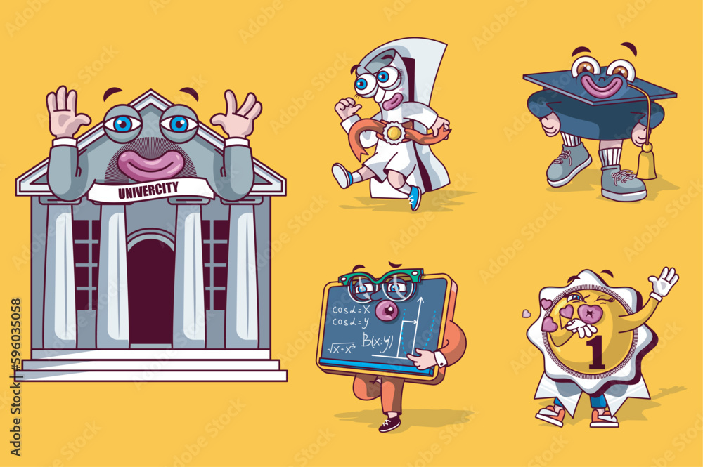 Study concept with 3d cute cartoon characters set. Funny avatars of ...