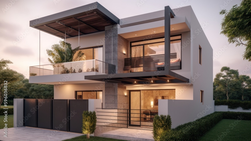 Split level exterior house design in daytime golden hour generative ai ...