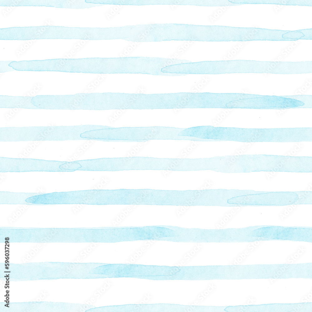 Watercolor striped horizontal line pattern. Seamless texture. Blue hand ...