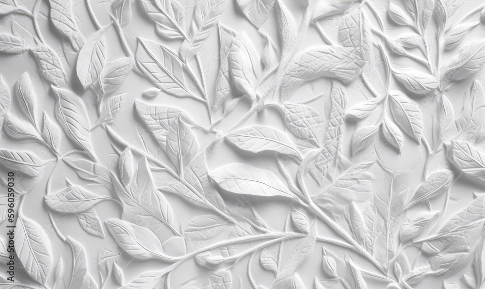 White paint texture with a pattern of grass and leaves, Background for ...