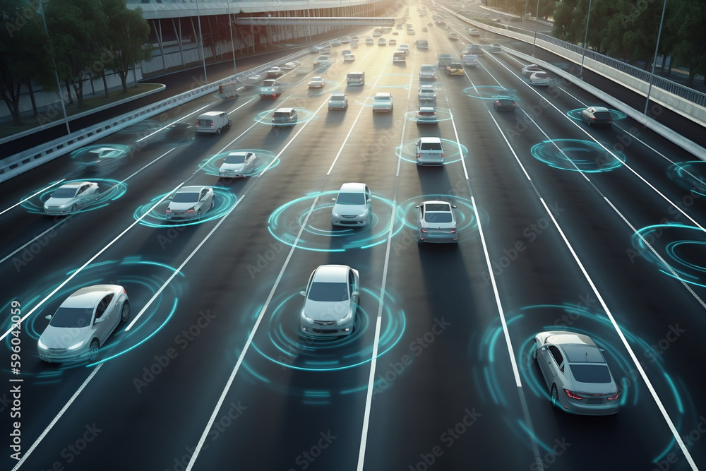 Autonomous vehicles on highway with self driving cars sensing ...