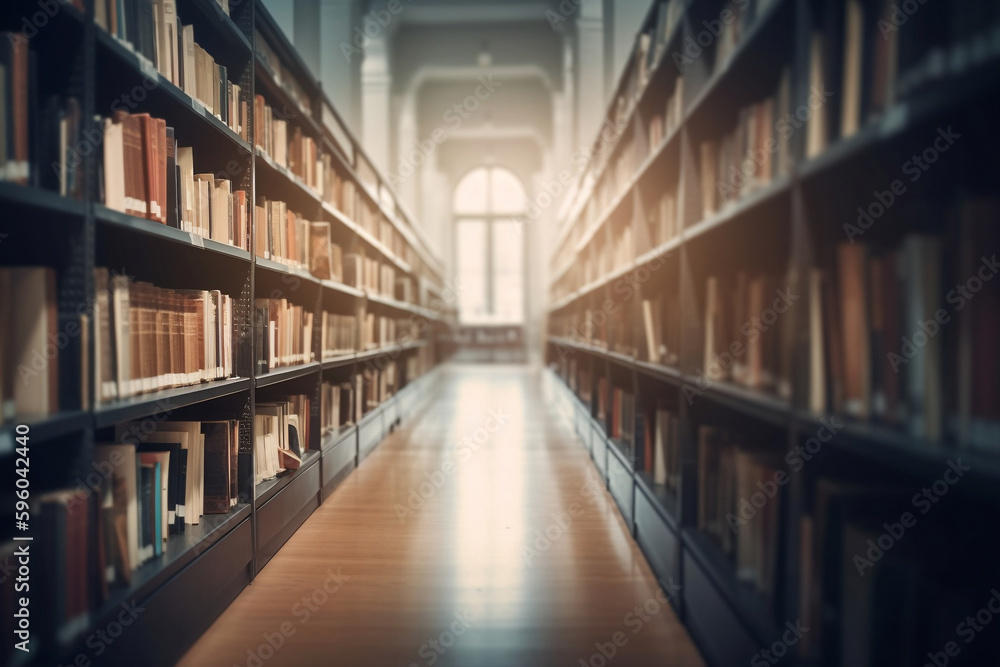 Blurred public library interior space. Learning and education concept ...
