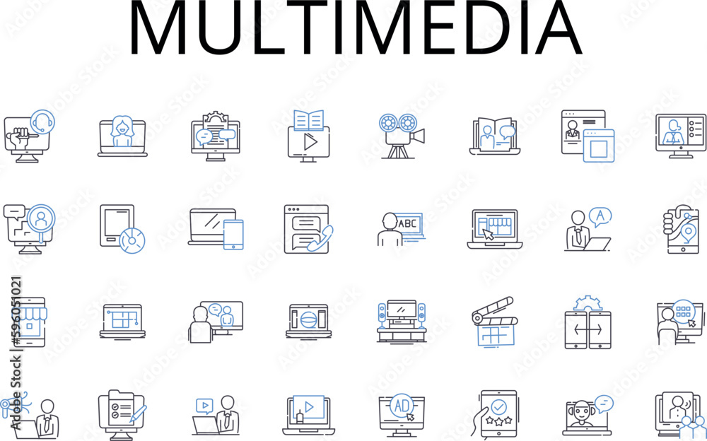 Multimedia line icons collection. Interactive media, Digital content ...