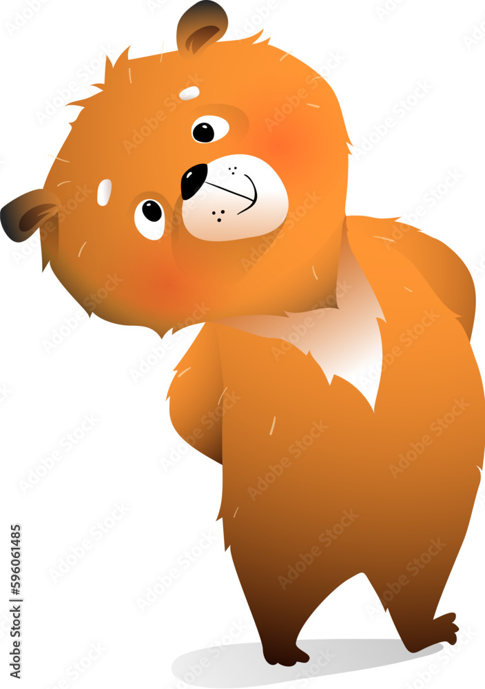 Cute baby teddy bear standing looking curious and shy. Adorable bear ...