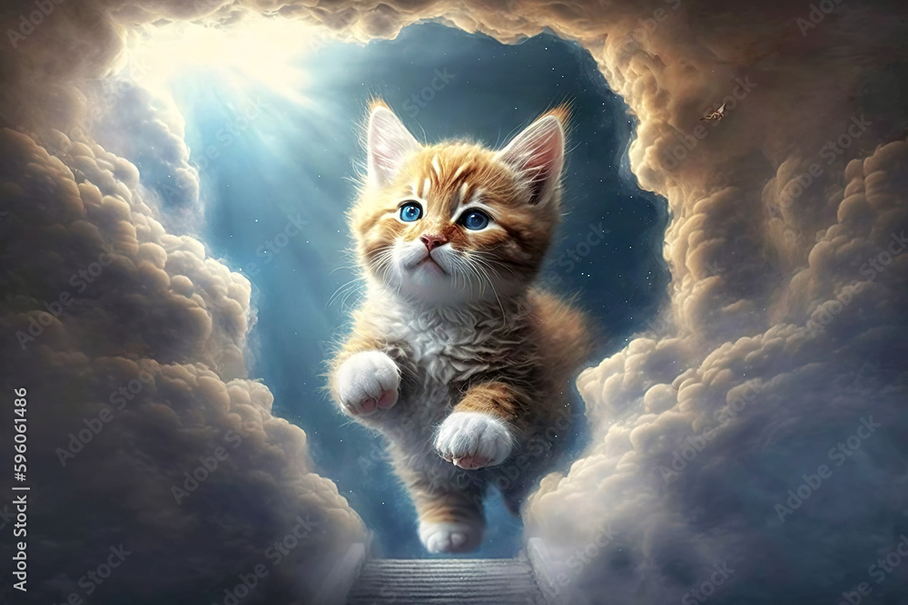 Kitten Crossing Over the Rainbow Bridge in Heaven - Ai Generative Stock ...