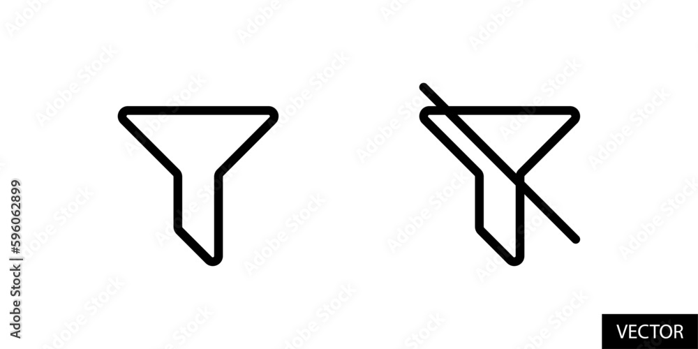 Filter and no filter, turn on and off filters vector icons in line ...