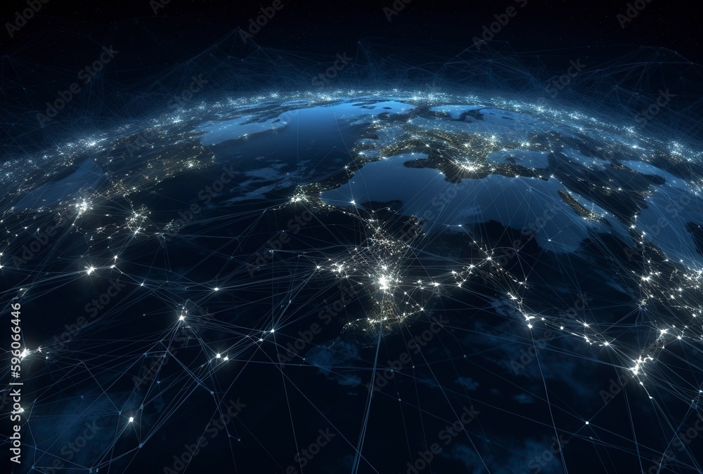 Global network on Earth concept. 3D rendering, World map point. Big ...