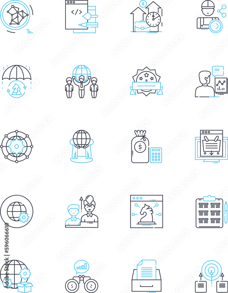 Economic prosperity linear icons set. Growth, Wealth, Stability ...
