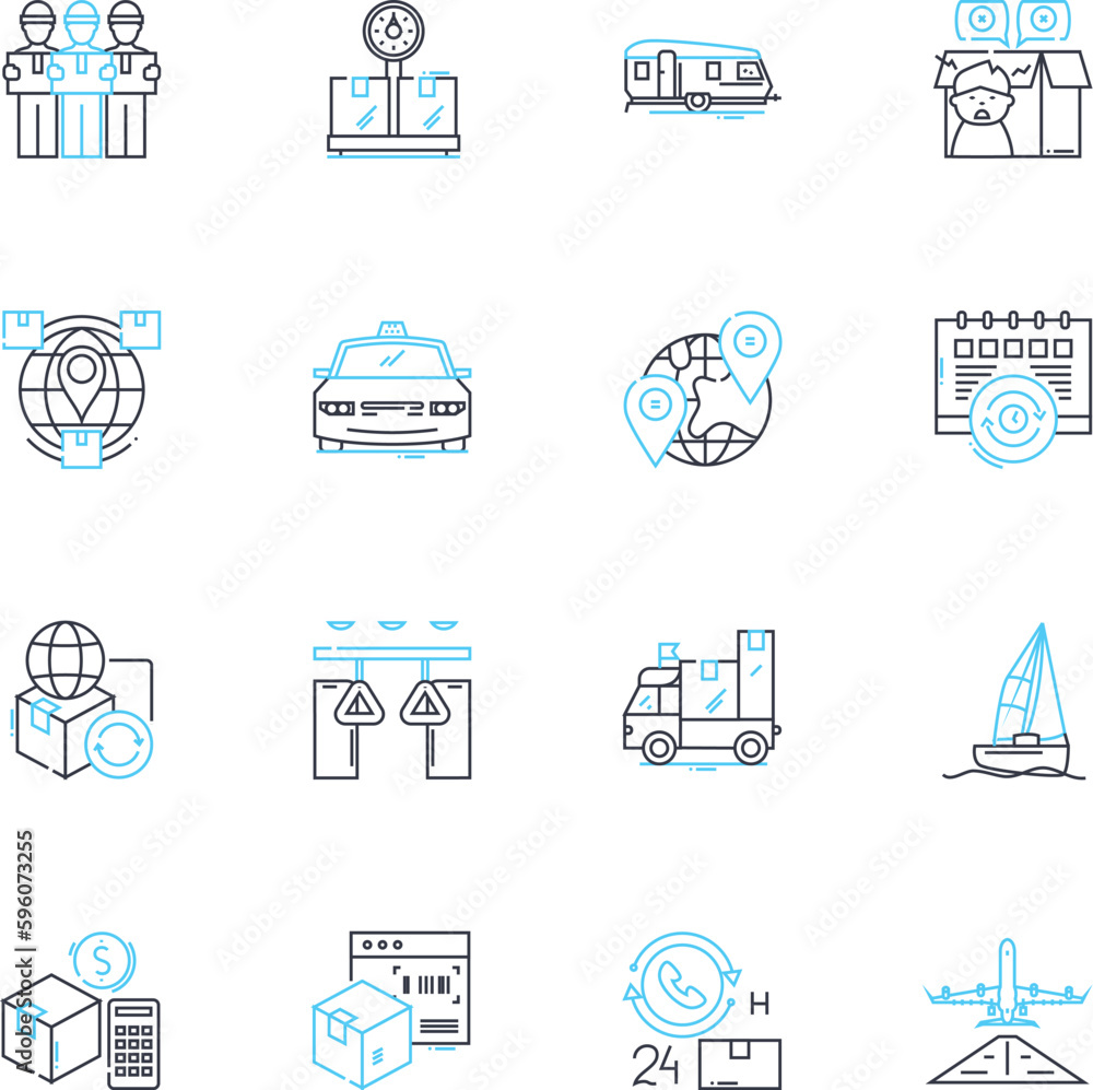 Freight Hauling linear icons set. Logistics, Transportation, Shipping ...