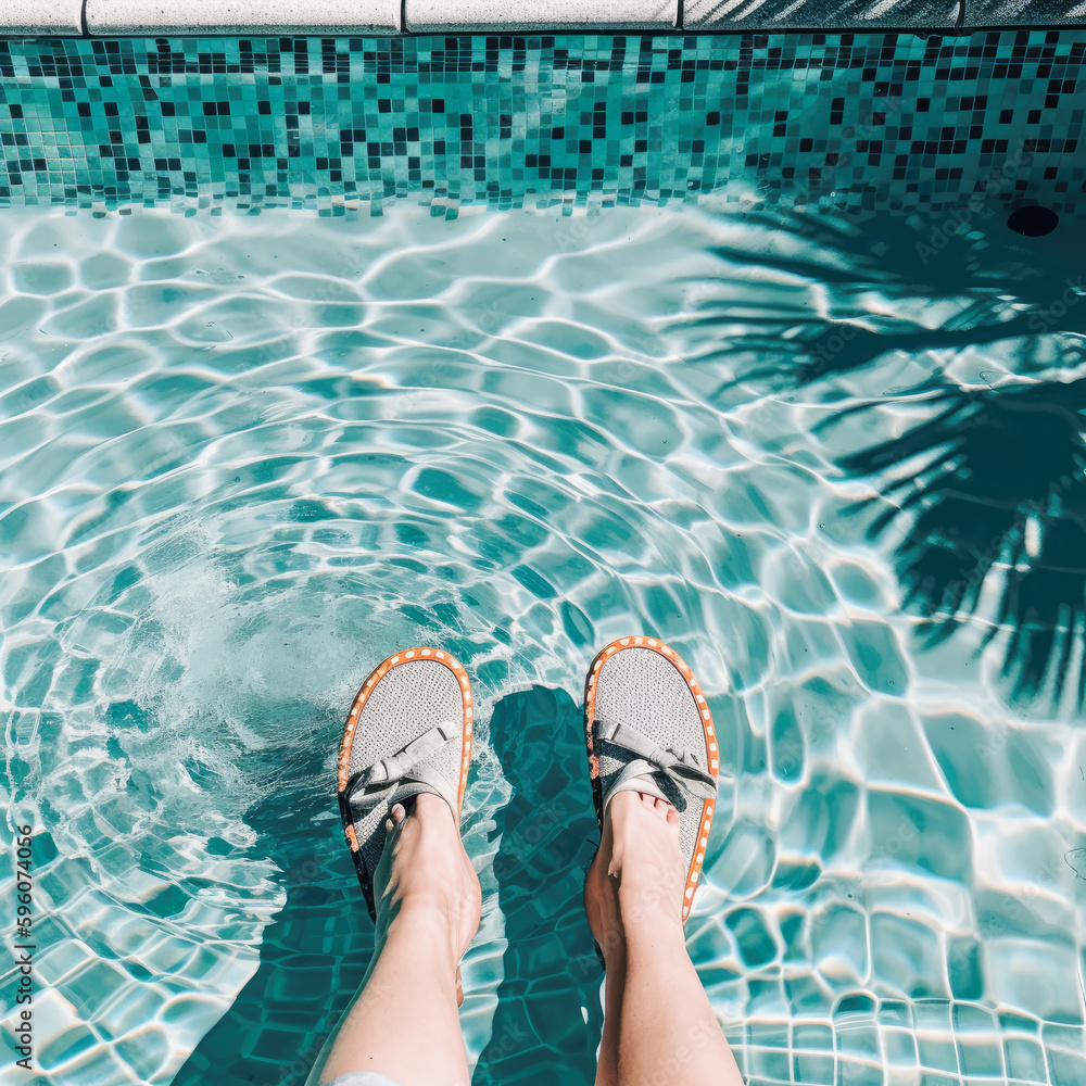A refreshing poolside scene, captured in a close-up shot that showcases ...
