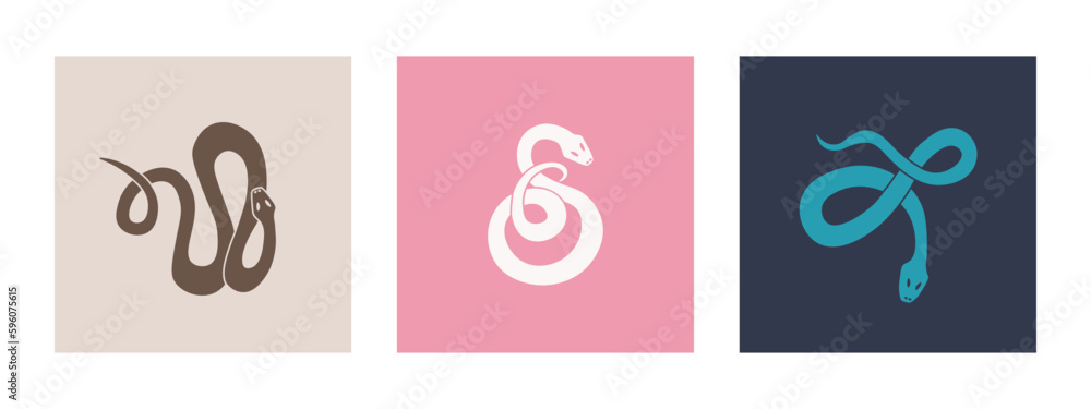 Set of graphic elements of cute twisted colorful snakes. Multi-colored ...