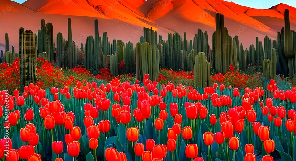 AI Generated Craft of a tulip oasis in a desert landscape, with ...