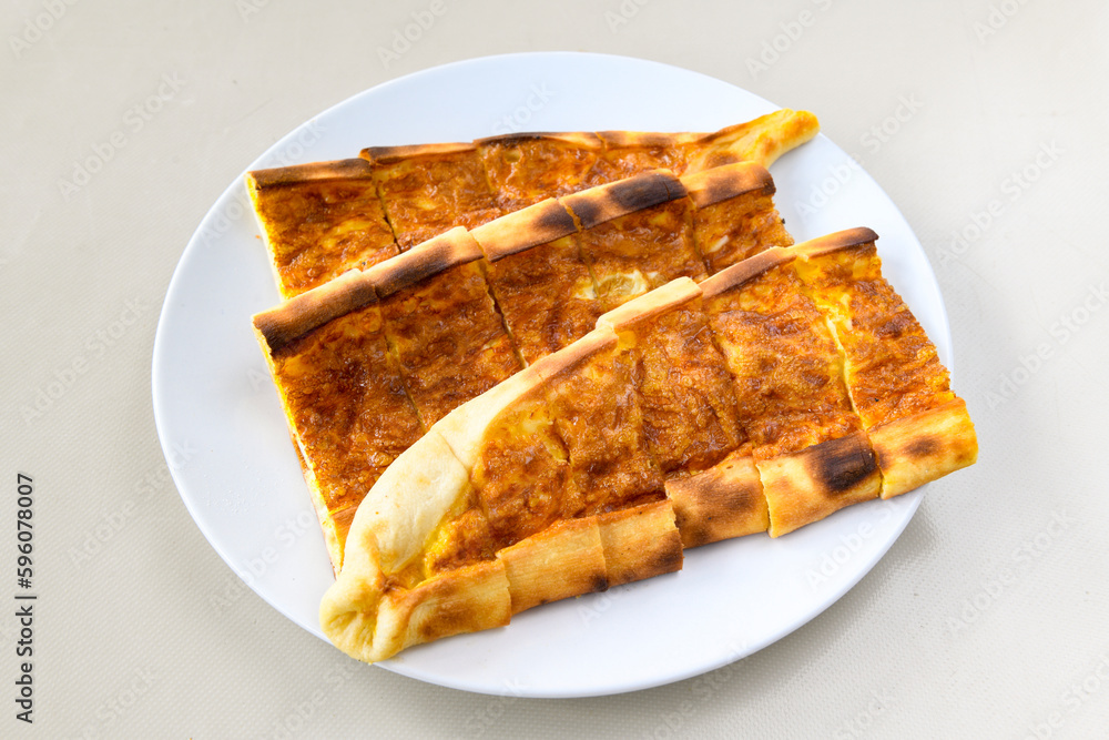 Kiymali pide. Turkish pide with minced meat. Turkish pizza mince pita ...