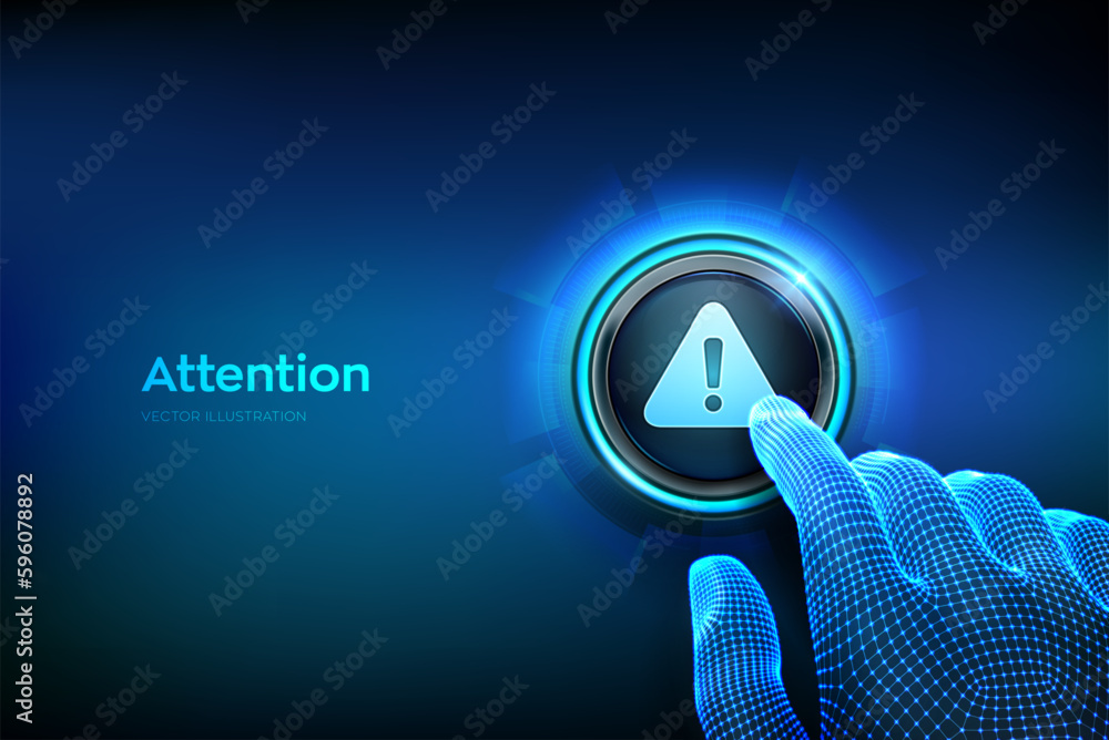 Attention button. Hazard attention sign with exclamation mark symbol ...